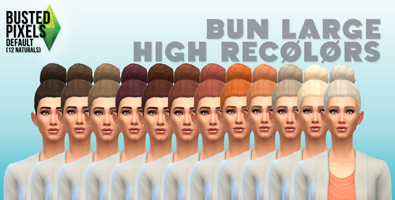 Busted Pixels: Bun large hairstyle 12 colors - Sims 4 Hairs