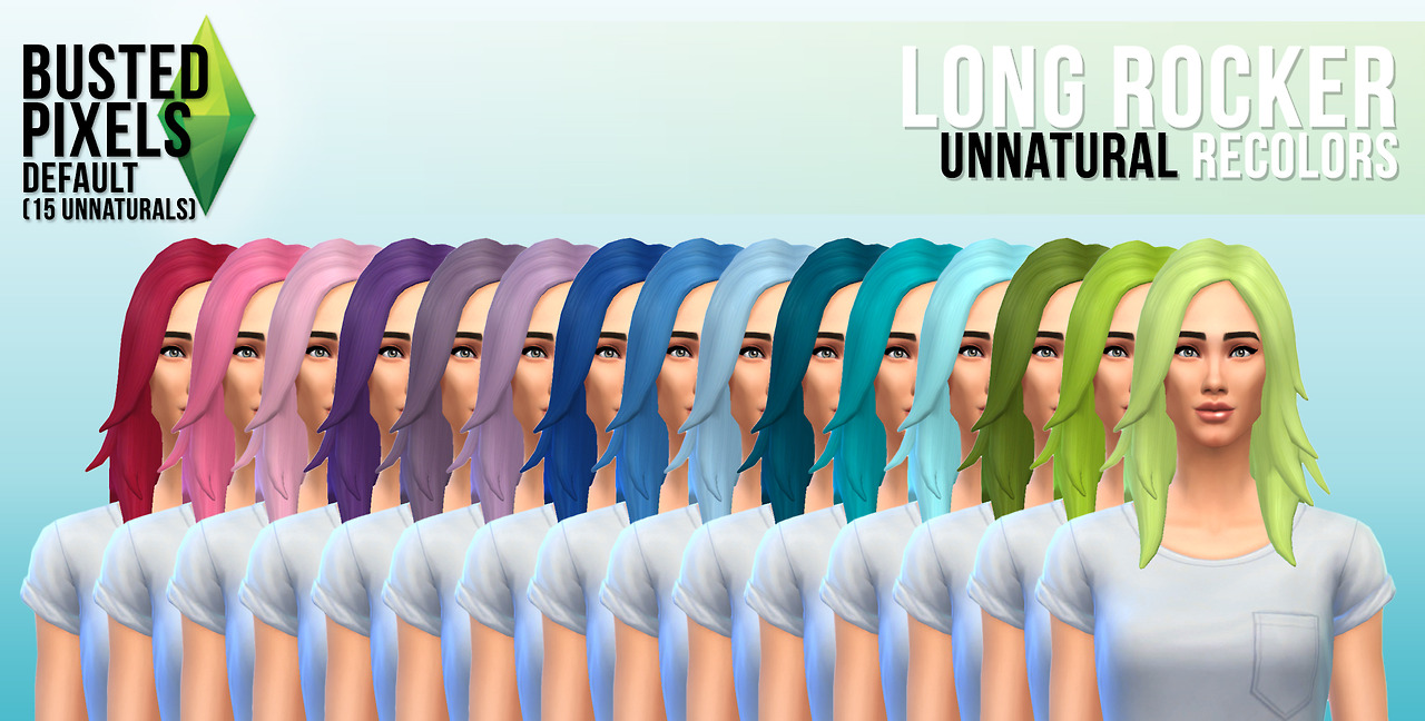 Busted Pixels: Long rocker unnatural hairstyle recolors - Sims 4 Hairs