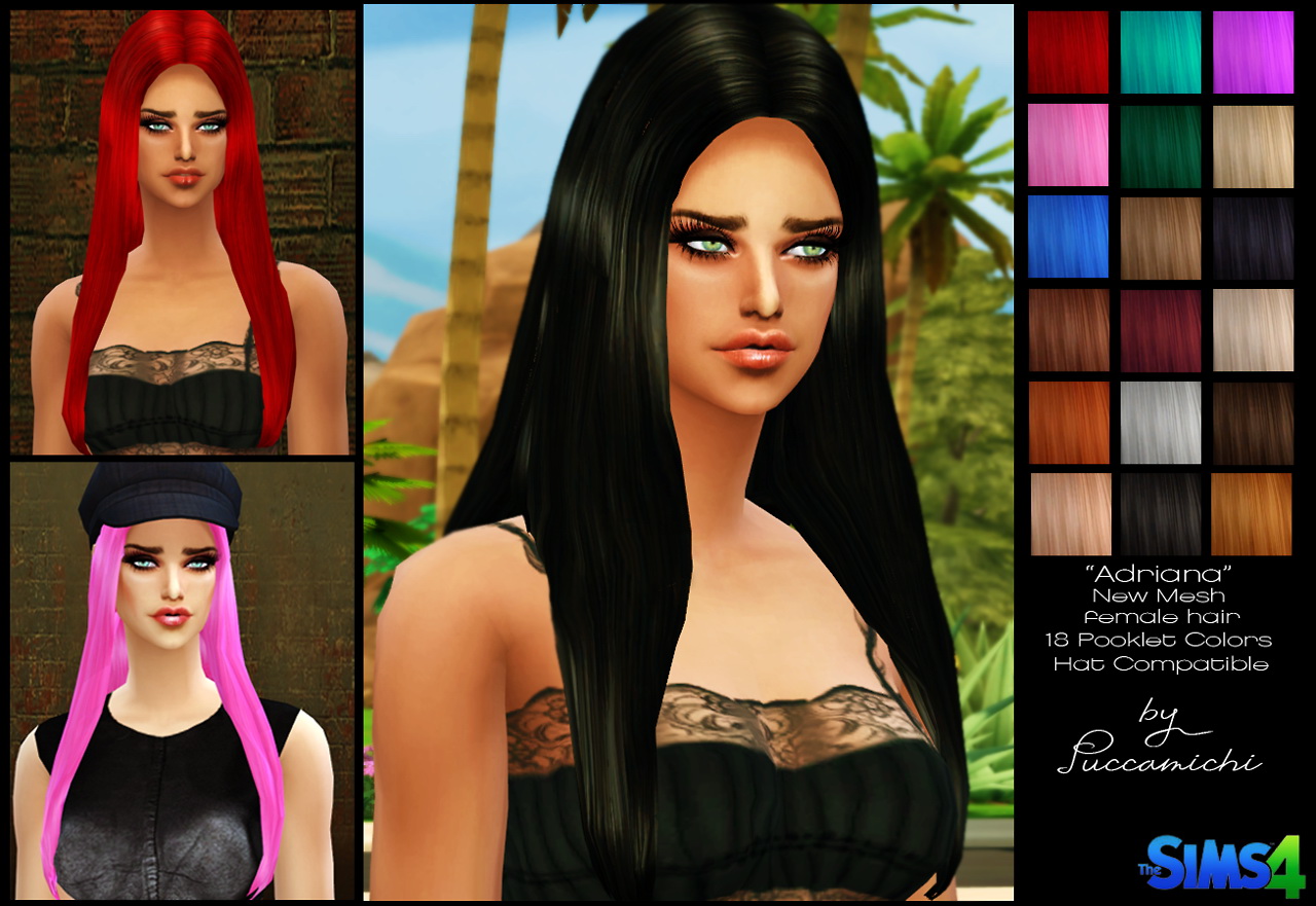Puccamichi: Adriana hairstyle - new mesh - Sims 4 Hairs