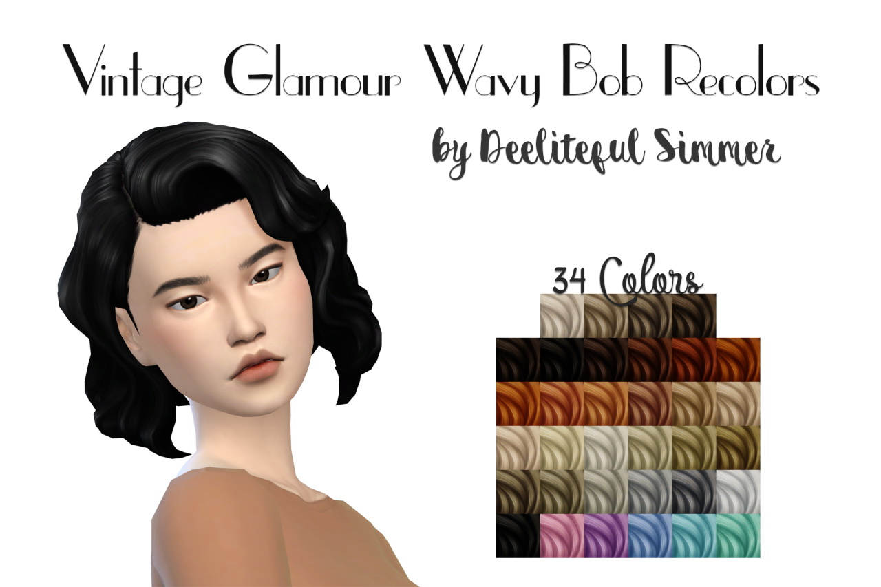Deelitefulsimmer: Vintage Glamour Wavy Bob recolor - Sims 4 Hairs