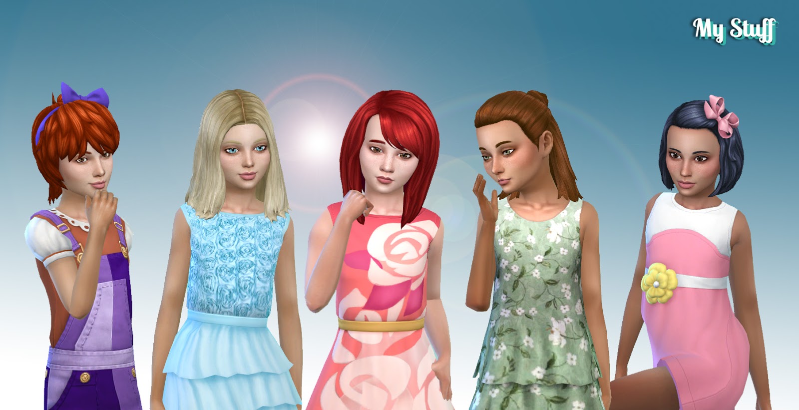 Mystufforigin: Girls Medium hair retextured Pack 8 - Sims 4 Hairs