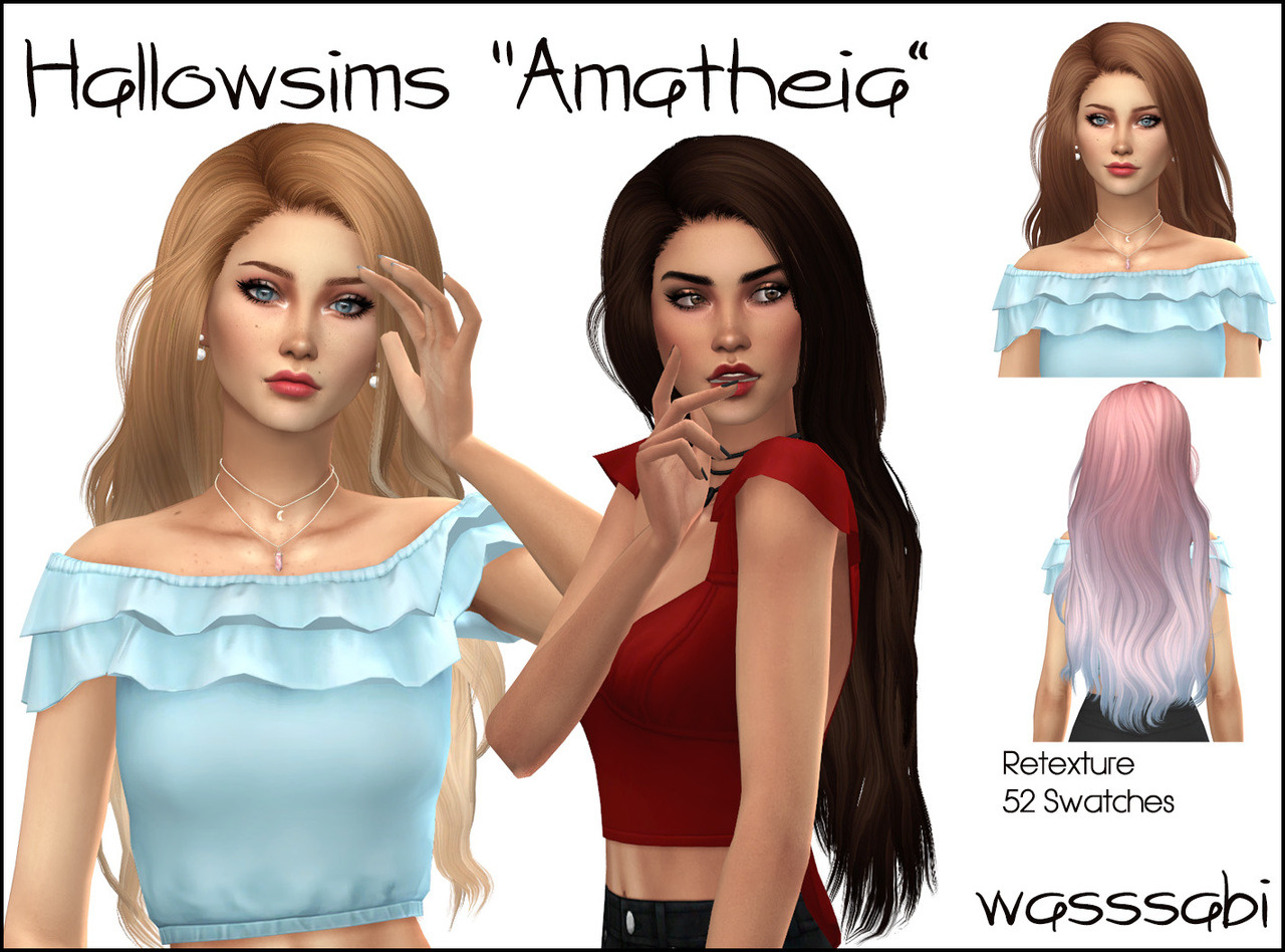 Sims 4 Hairs ~ Wasssabi Sims: Hallow`s Amatheia hair retextured