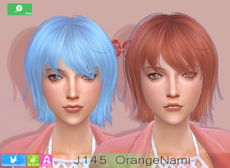 NewSea: J141 Orange Nami Hair - Sims 4 Hairs