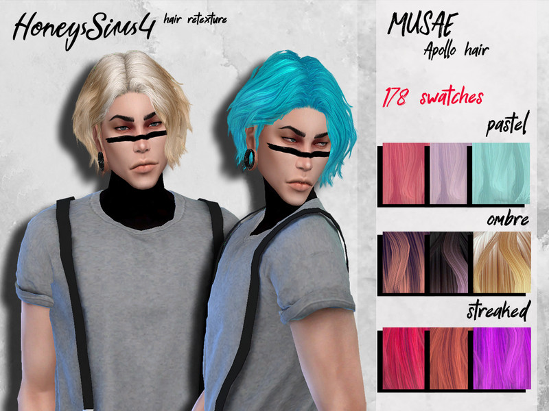 The Sims Resource: MUSAE`s Apollo Hair Retextured by HoneysSims4 - Sims ...