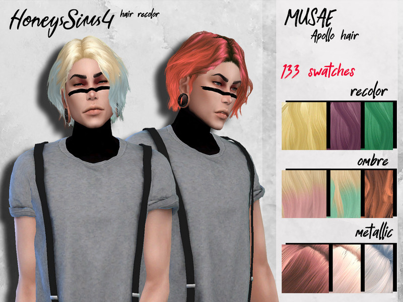 The Sims Resource: MUSAE`s Apollo Hair Retextured by HoneysSims4 - Sims ...