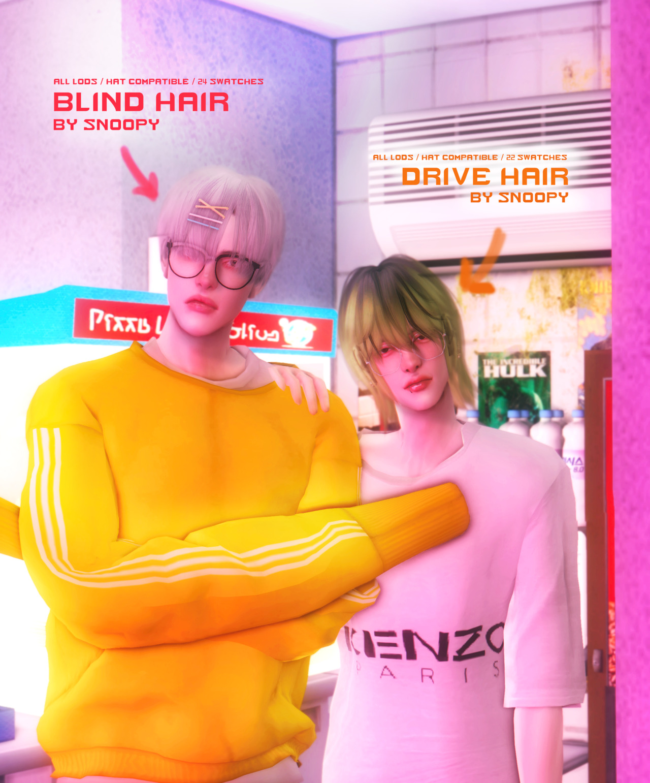 Snoopy: Punk Collabo hair - Sims 4 Hairs