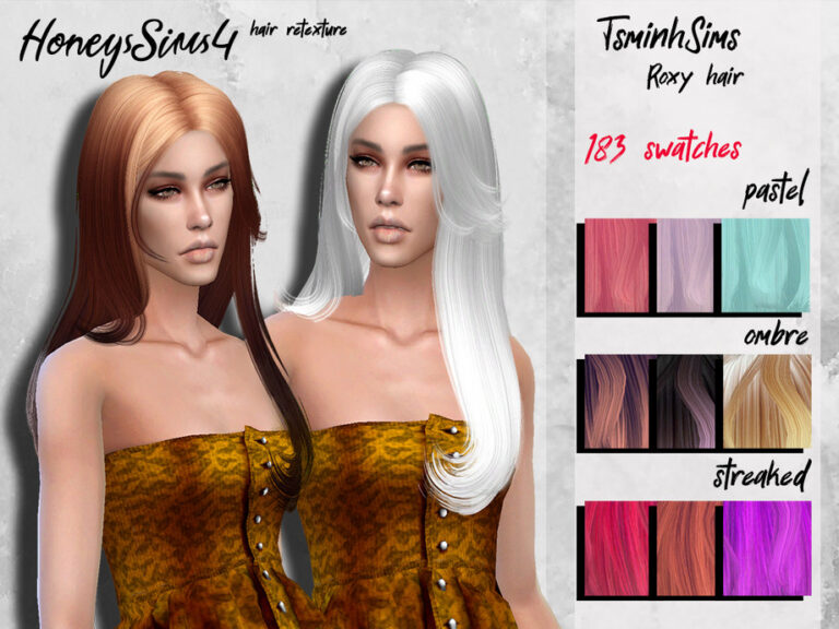 The Sims Resource: Tsminh`s Roxy hair retextured by HoneysSims4 - Sims ...