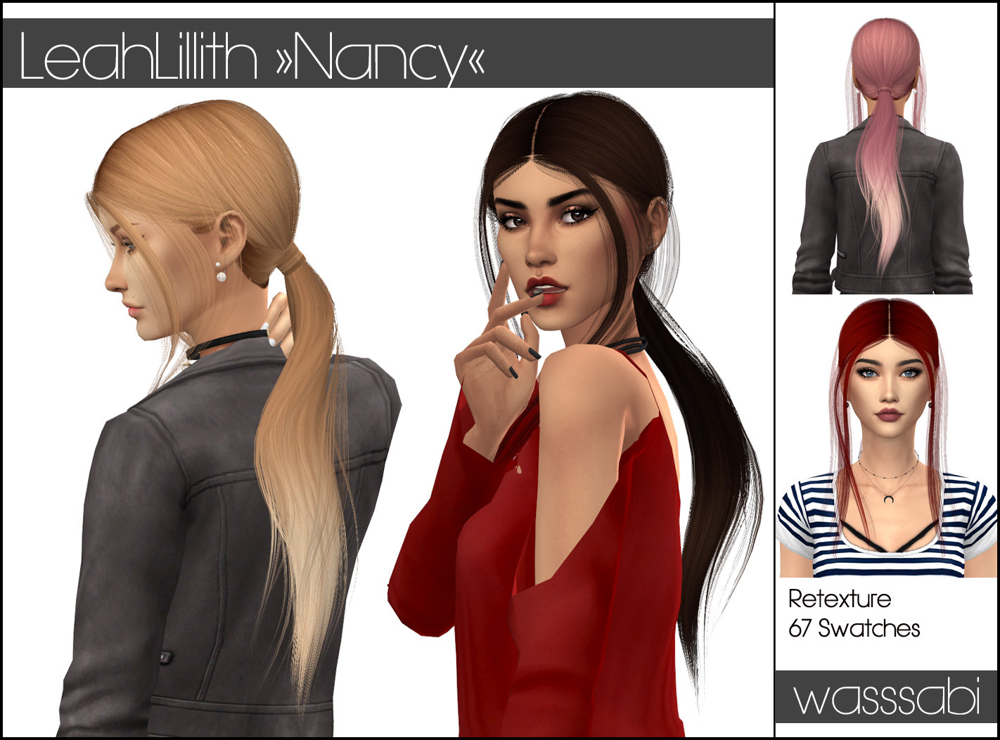 Wasssabi Sims: LeahLillith`s Nancy Hair Retextured - Sims 4 Hairs