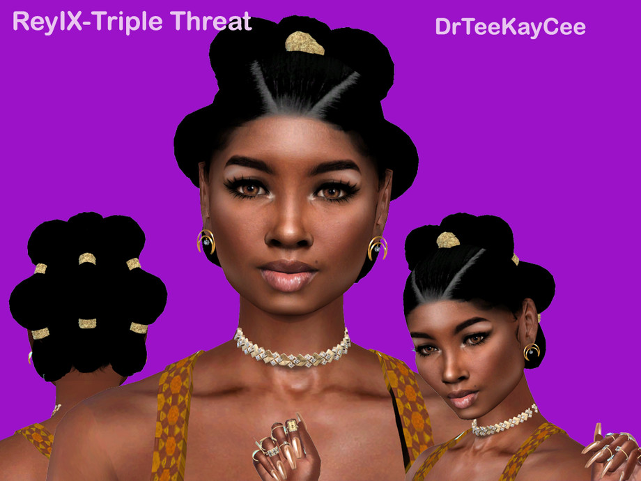 The Sims Resource: ReyIX Triple Threat Hair by drteekaycee - Sims 4 Hairs