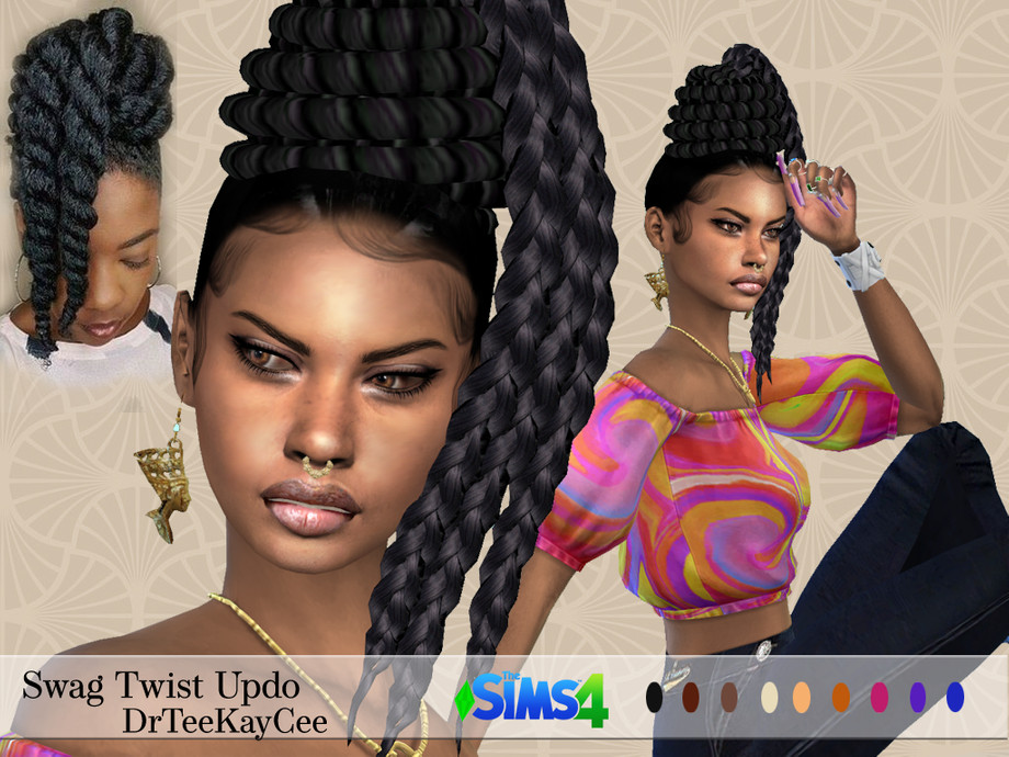 The Sims Resource: Swag Twist Updo by drteekaycee - Sims 4 Hairs