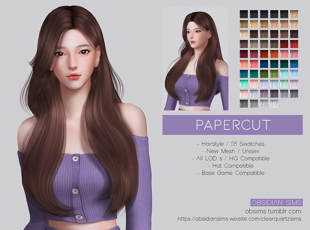 PAPERCUT HAIR ~ Obsidian Sims - Sims 4 Hairs
